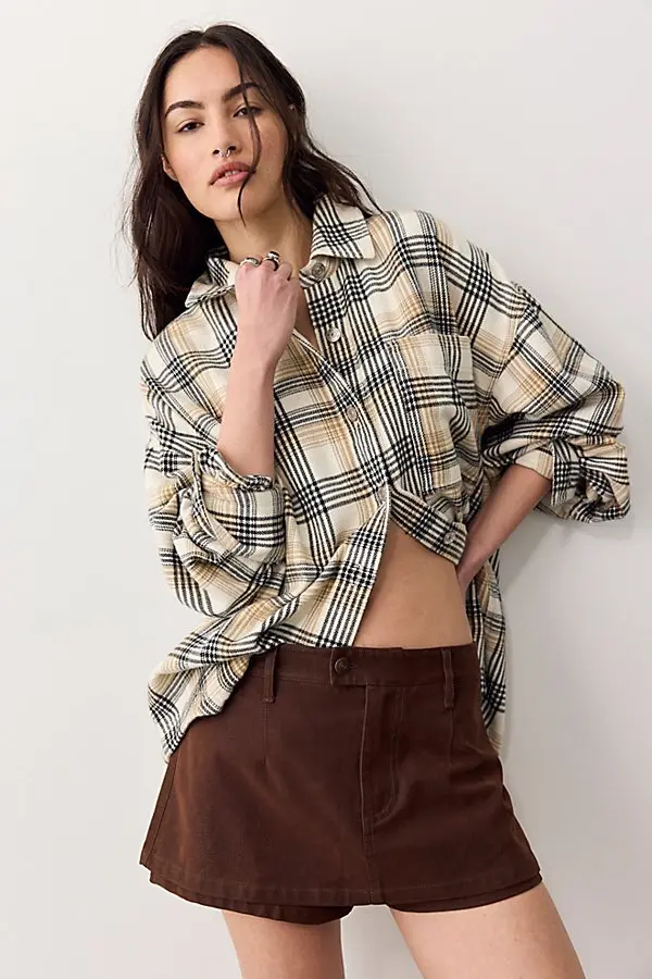 Free People We The Free Gallivanting Vegan Suede Peekaboo Skort - Shaved Chocolate