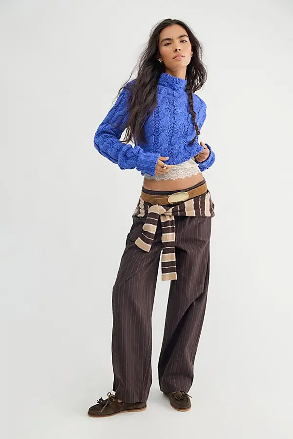 Free People Sketchy Pinstripe Trousers - Black Combo