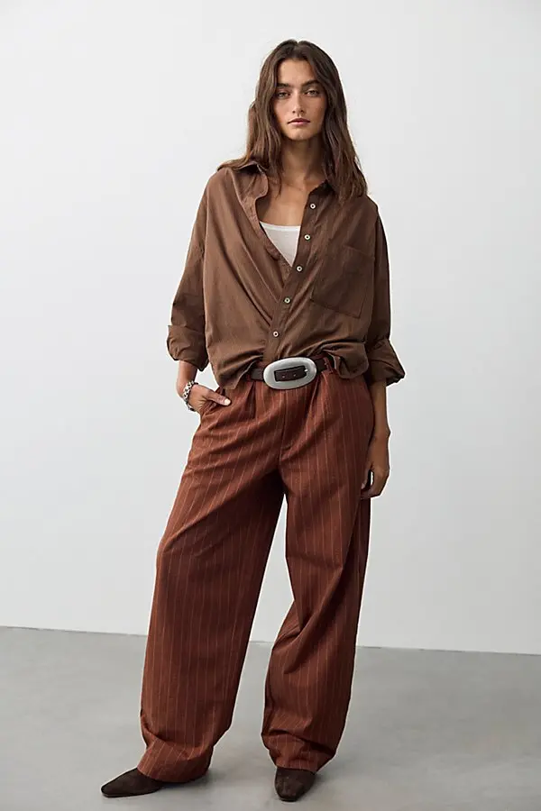Free People Sketchy Pinstripe Trousers - Chocolate Combo