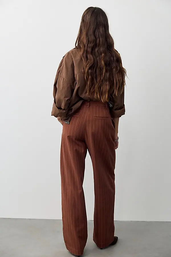 Free People Sketchy Pinstripe Trousers - Chocolate Combo