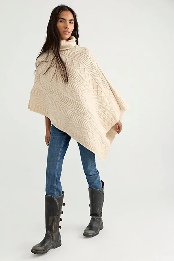 Free People Cannon Cable Poncho - Ivory