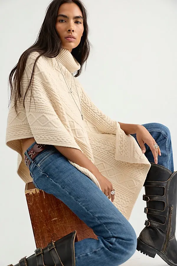 Free People Cannon Cable Poncho - Ivory