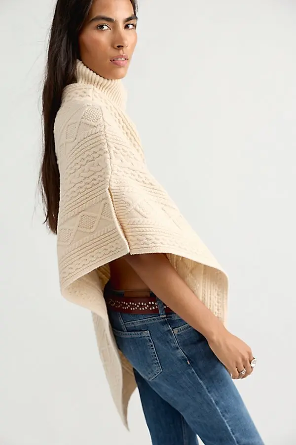 Free People Cannon Cable Poncho - Ivory
