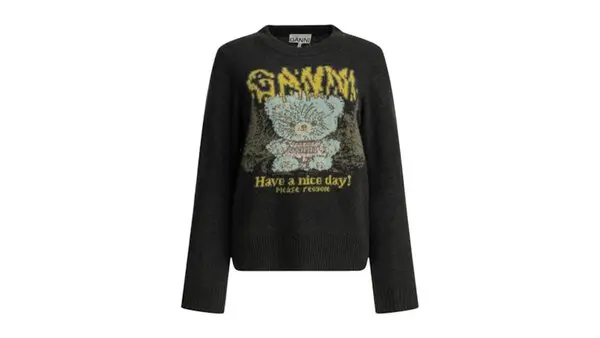 GANNI Teddy Crewneck Sweatshirt Sweater - Black