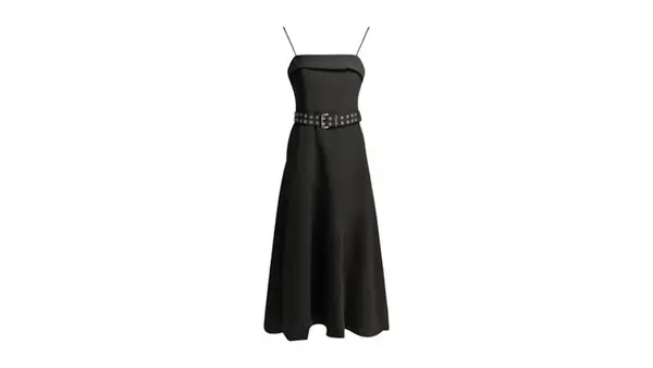 GANNI Long Flared Maxi Dress With Belted Detail