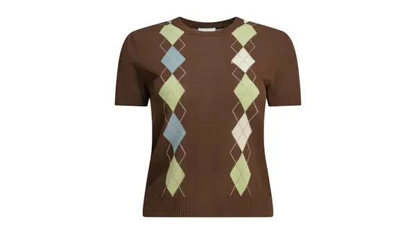 GANNI Argyle Crewneck Sweatshirt Sweater - Brown