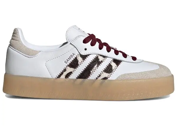 Adidas Sambae Sneakers With Cow Print Detailing - Cloud White/core Black/maroon