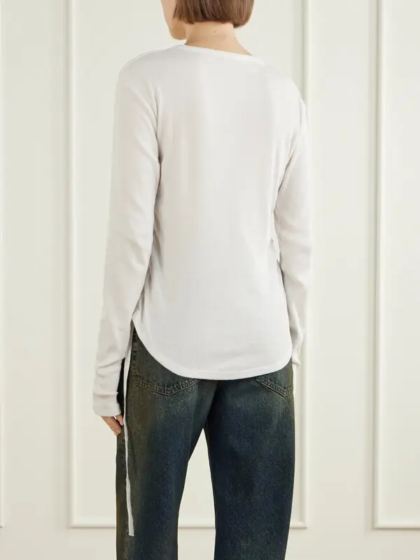 ANN DEMEULEMEESTER Gathered Ribbed Cotton T-shirt - Neutrals