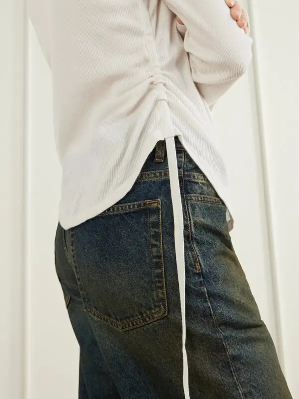 ANN DEMEULEMEESTER Gathered Ribbed Cotton T-shirt - Neutrals