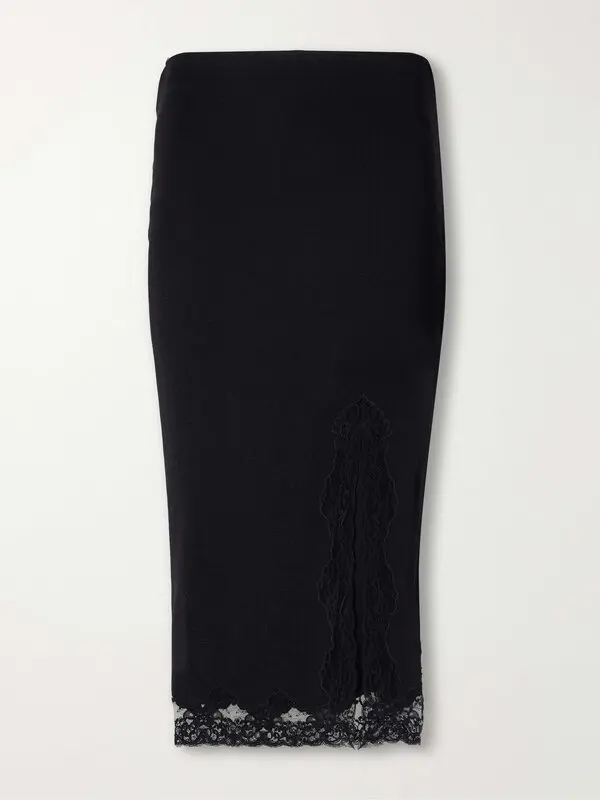 Balmain Lace-trimmed Jersey Midi Skirt - Black