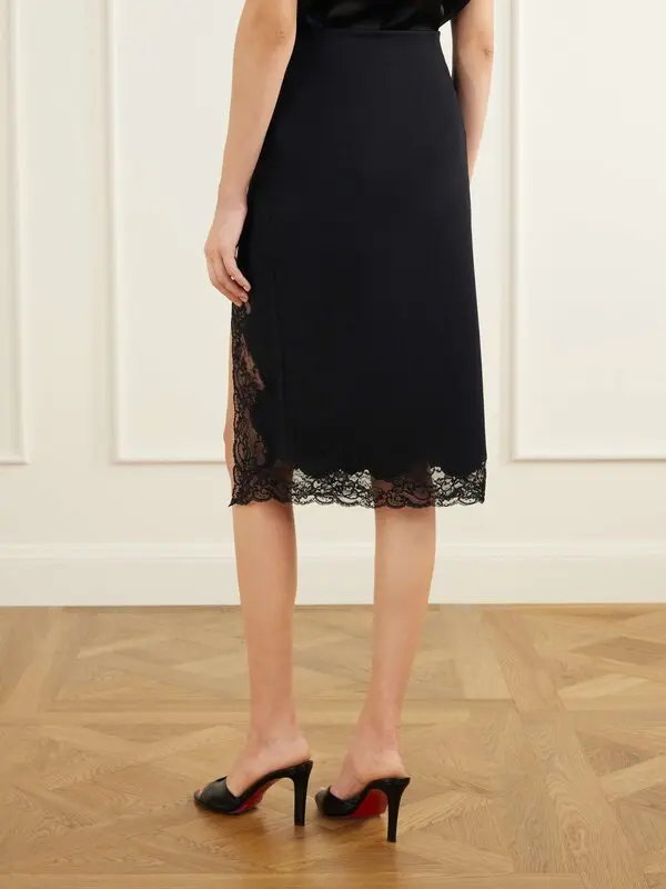 Balmain Lace-trimmed Jersey Midi Skirt