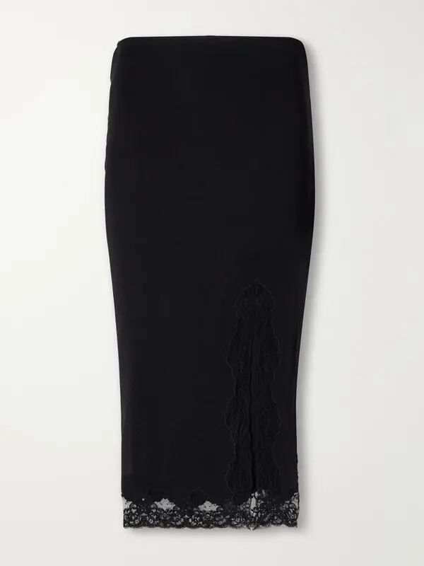 Balmain Lace-trimmed Midi Skirt - Black