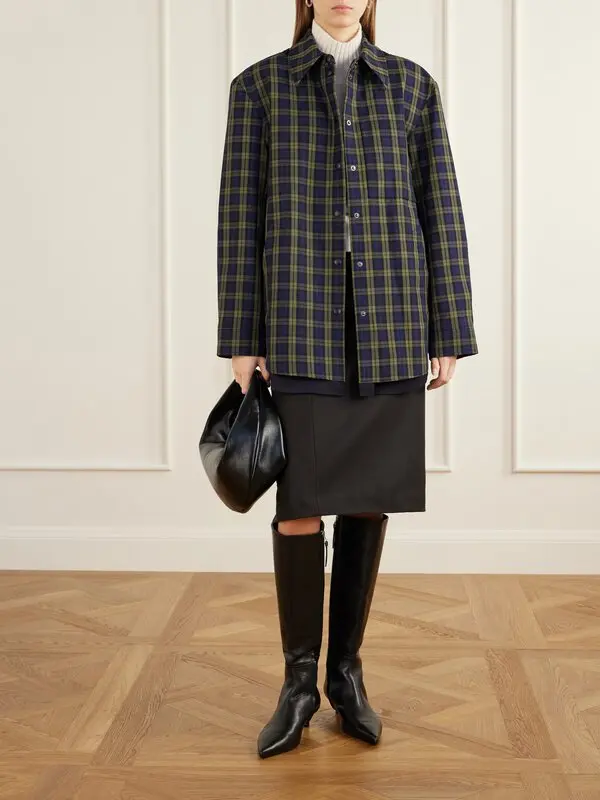 Tibi Checked Shirt Jacket - Black