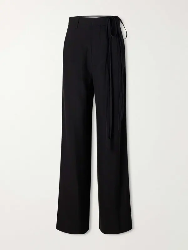 ANN DEMEULEMEESTER Anneke Ribbon-detailed Jersey Wide-leg Pants - Black