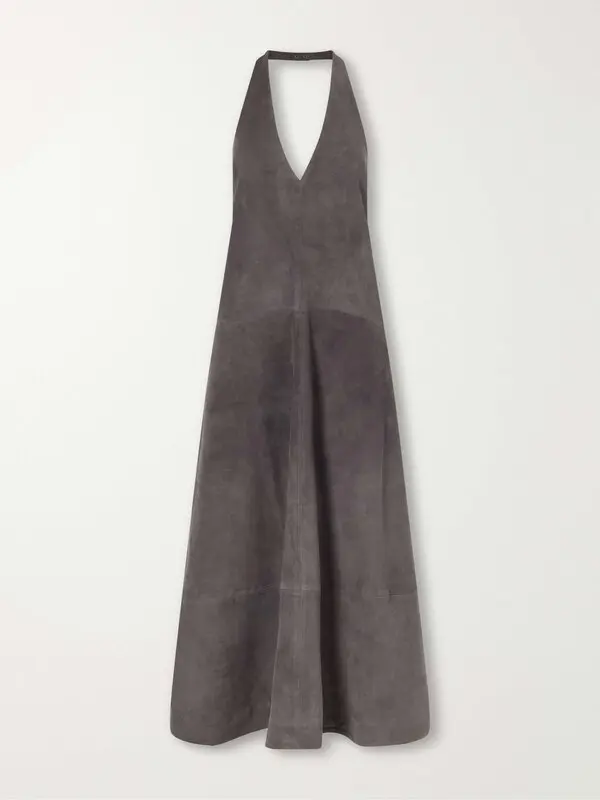 ST. AGNI Paneled Suede Halter Midi Dress - Gray