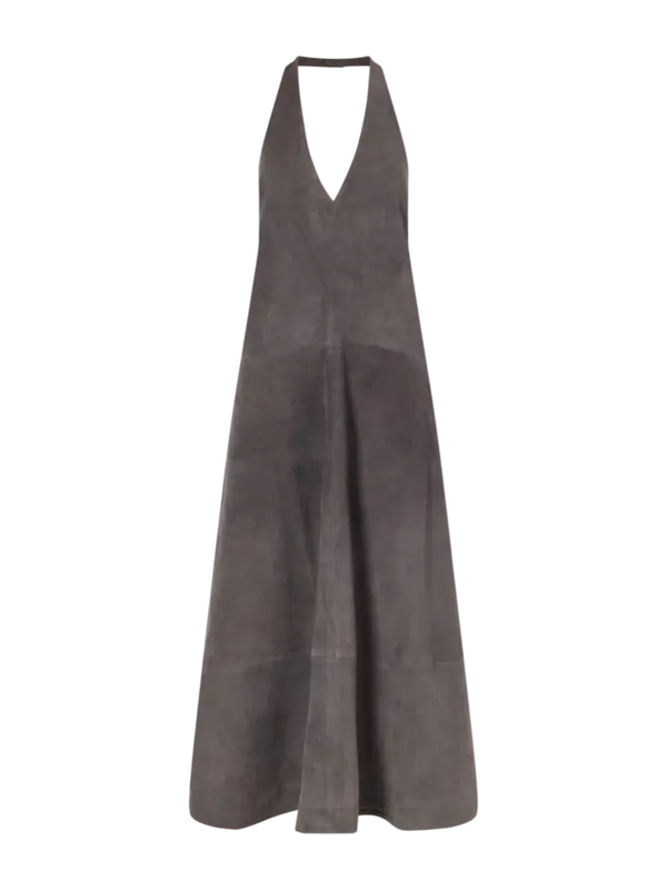 ST. AGNI Paneled Suede Halter Midi Dress - Gray