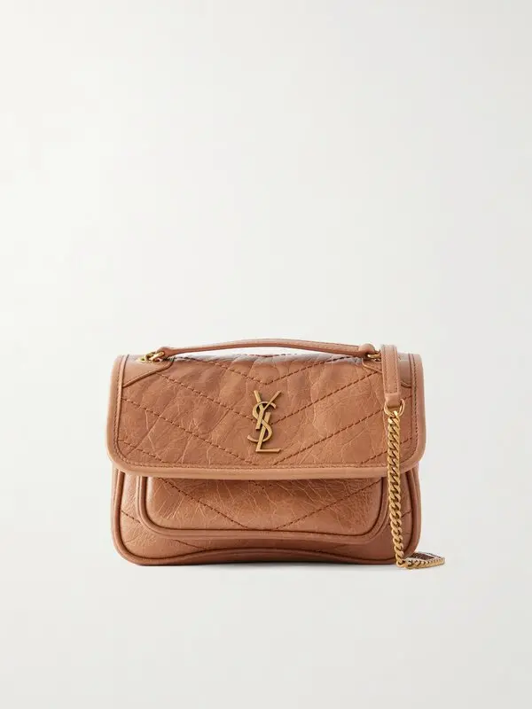 Saint Laurent Niki Mini Cassandre-embellished Shoulder Bag - Brown