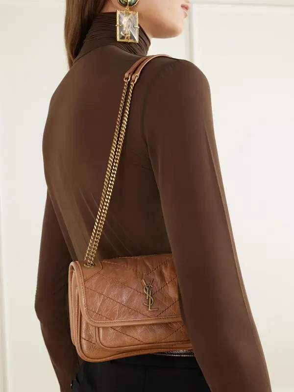 Saint Laurent Niki Mini Cassandre-embellished Shoulder Bag - Brown