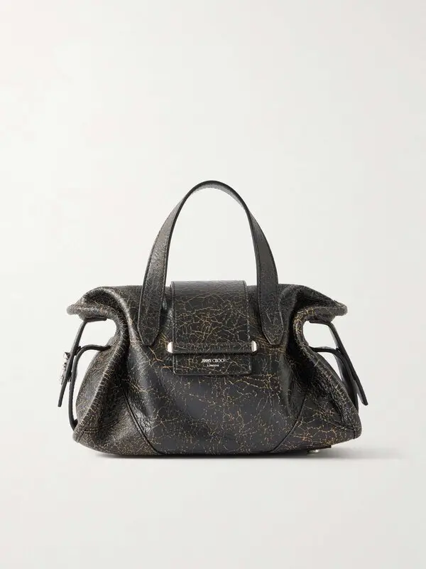 JIMMY CHOO Bar Filo Mini Crinkled Leather Tote - Black