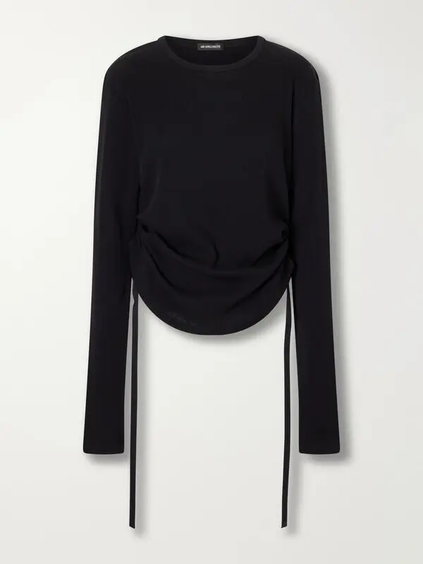 ANN DEMEULEMEESTER Gathered Ribbed Cotton T-shirt - Black