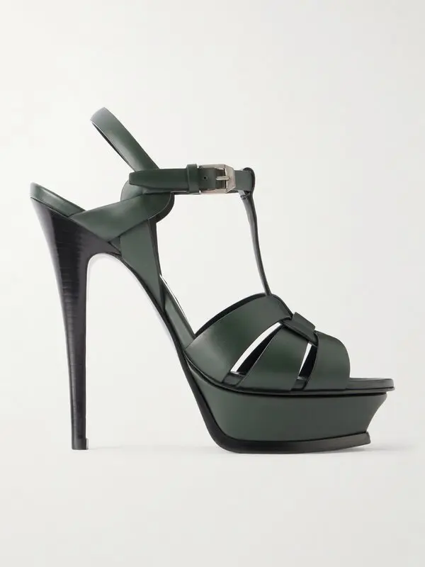 Saint Laurent Tribute Woven Patent-leather Platform Sandals - Green
