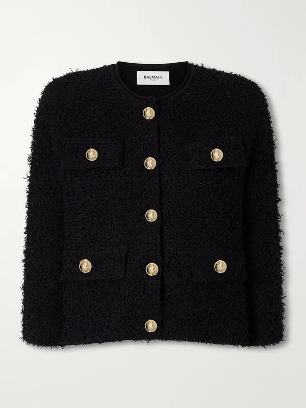 Balmain Metallic Embellished Tweed Jacket - Black