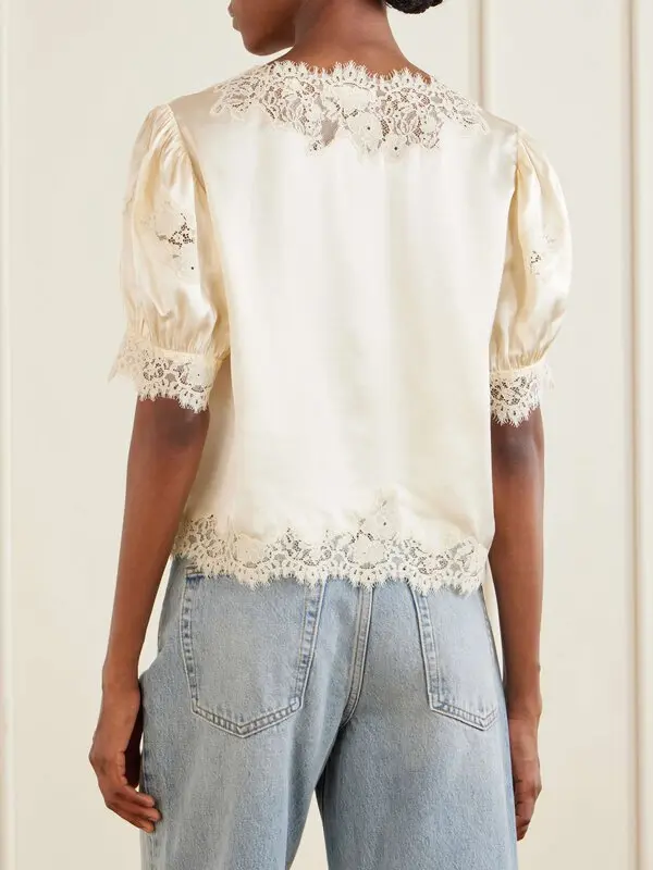 DÔEN Idella Lace-trimmed Silk-satin Blouse