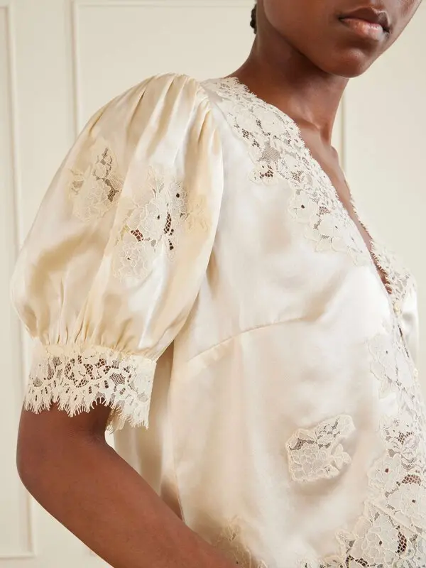 DÔEN Idella Lace-trimmed Silk-satin Blouse