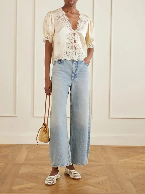 DÔEN Idella Lace-trimmed Silk-satin Blouse