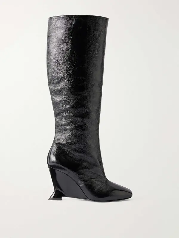 Balmain Crinkled-leather Knee Boots - Black