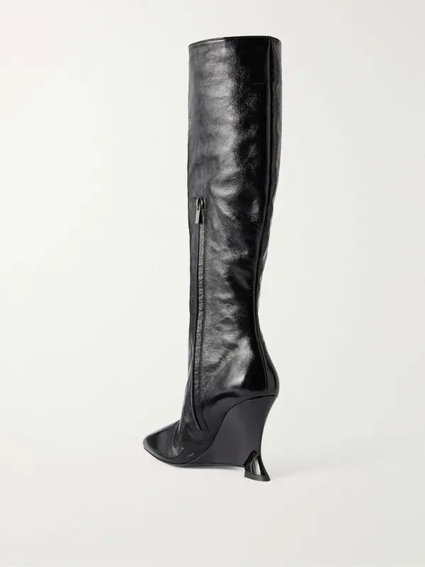 Balmain Crinkled-leather Knee Boots