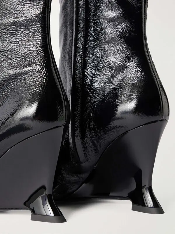 Balmain Crinkled-leather Knee Boots