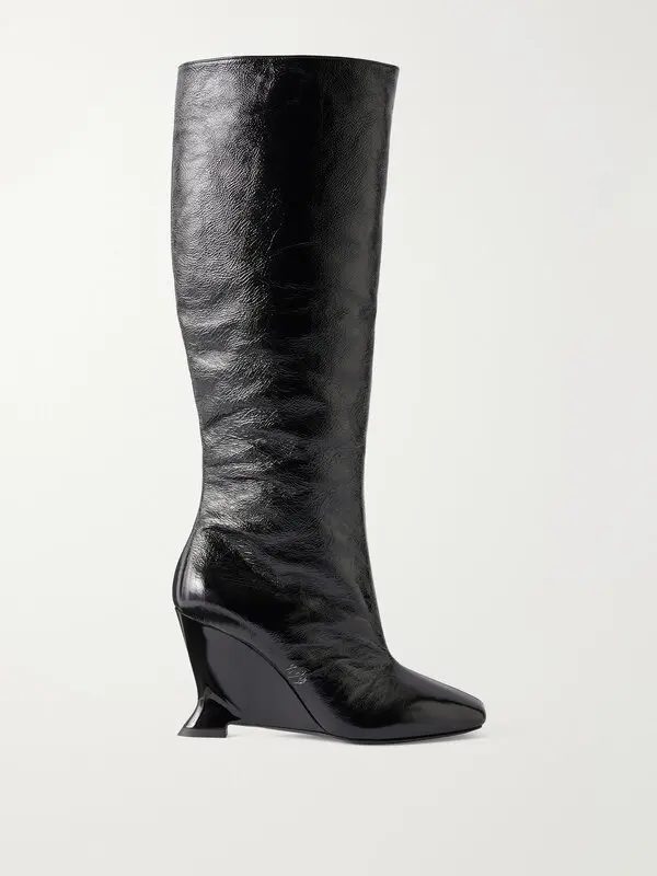 Balmain Crinkled-leather Knee Boots - Black