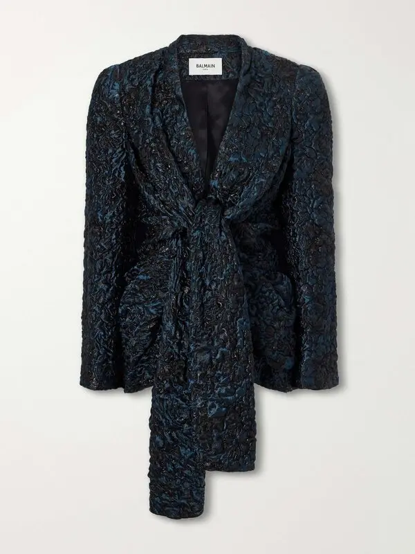 Balmain Knotted Floral-jacquard Jacket - Navy