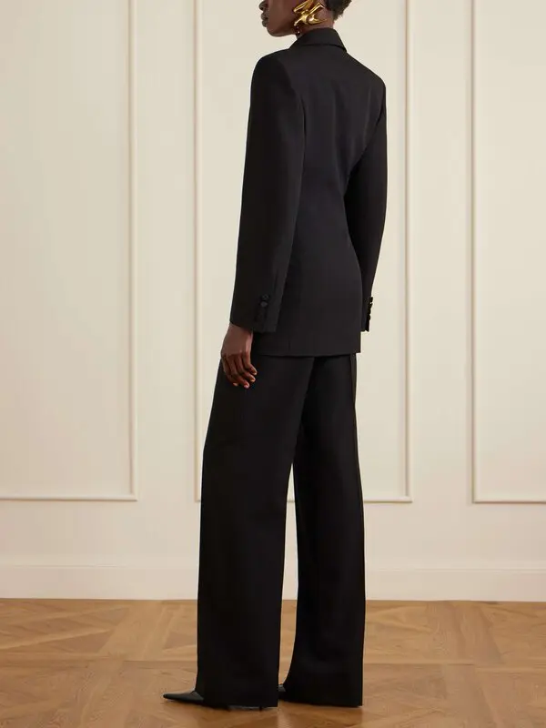 Saint Laurent Double-breasted Wool-crepe Blazer With Satin Lapels