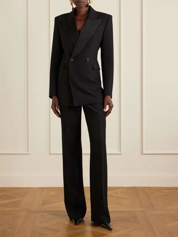 Saint Laurent Double-breasted Wool-crepe Blazer With Satin Lapels