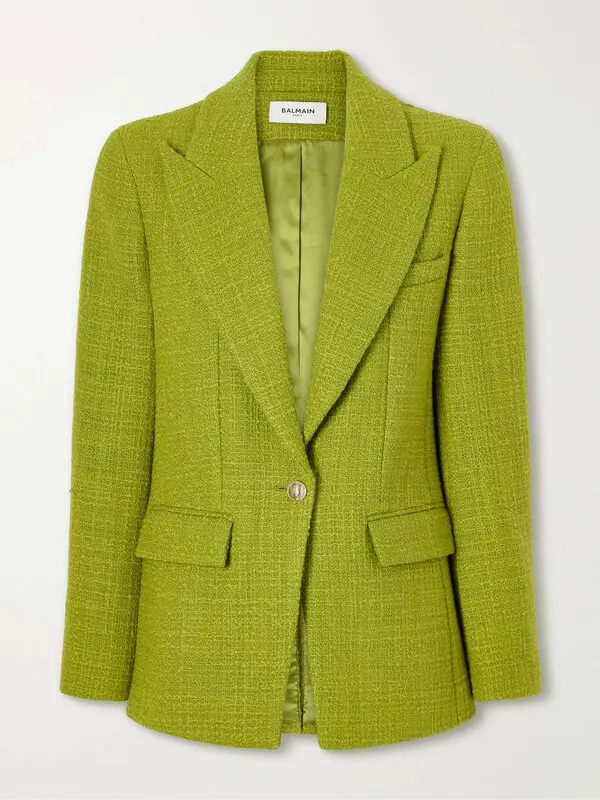 Balmain Bouclé-tweed Wool-blend Jacket - Green