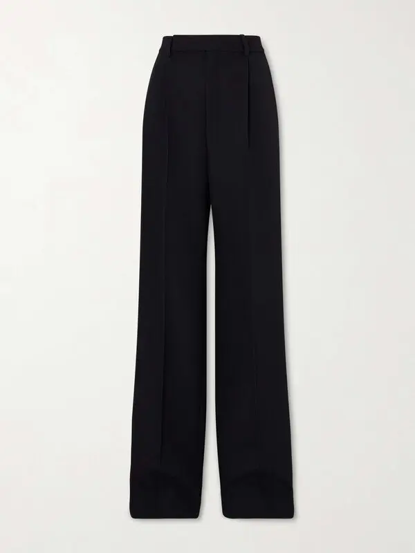 Saint Laurent Pleated Wool-crepe Wide-leg Pants - Black
