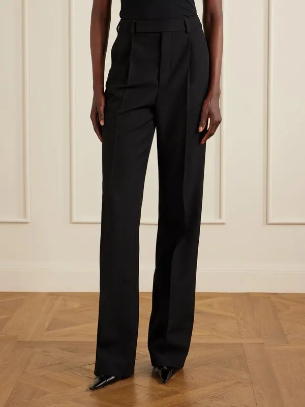Saint Laurent Pleated Wool-crepe Wide-leg Trousers