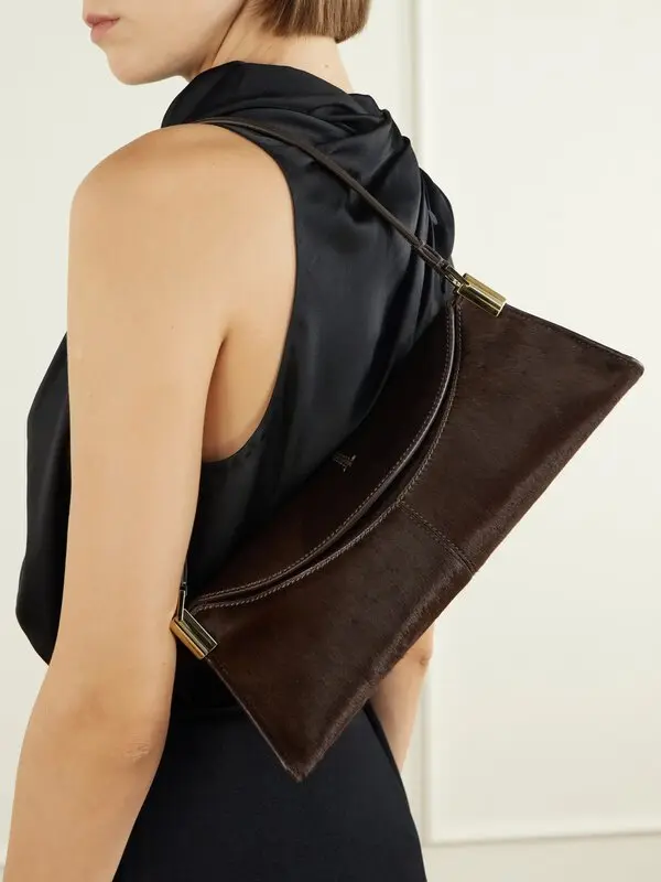 Balmain Leather-trimmed Pony-hair Shoulder Bag - Brown
