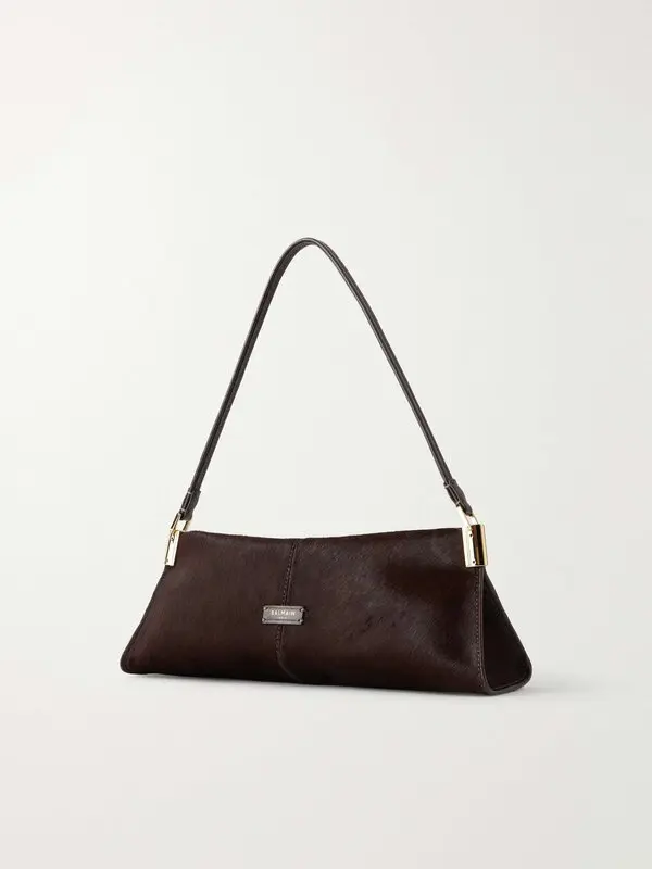 Balmain Leather-trimmed Pony-hair Shoulder Bag