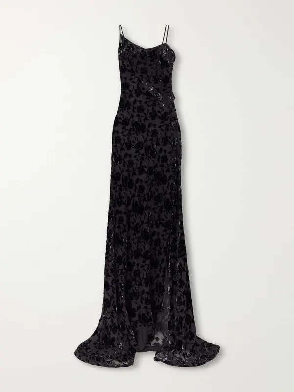 ANN DEMEULEMEESTER Asymmetric Velvet-devoré Tulle Maxi Dress - Black