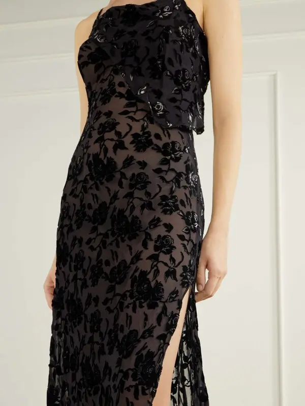 ANN DEMEULEMEESTER Asymmetric Velvet-devoré Tulle Maxi Dress