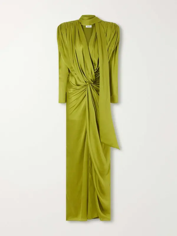 Balmain Draped Silk-charmeuse Maxi Dress - Bright Green