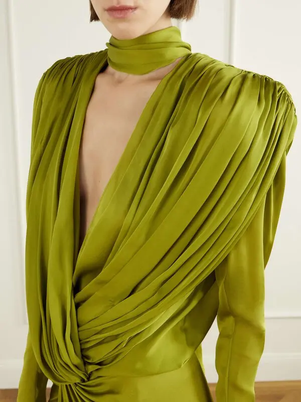 Balmain Draped Silk-charmeuse Maxi Dress