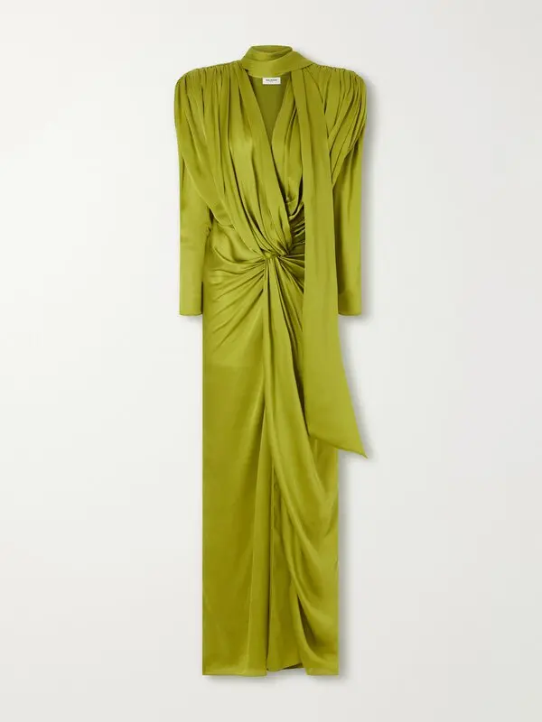 Balmain Draped Silk-charmeuse Maxi Dress - Green