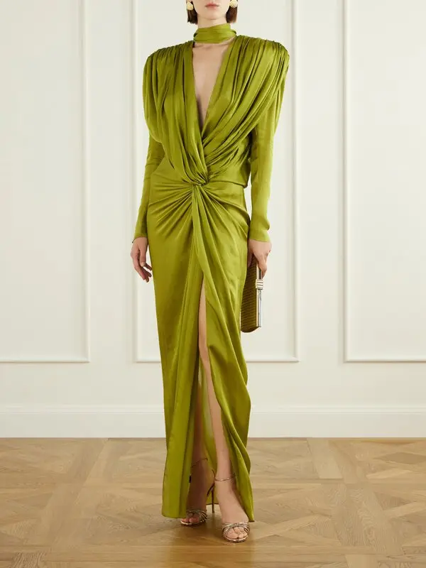 Balmain Draped Silk-charmeuse Maxi Dress