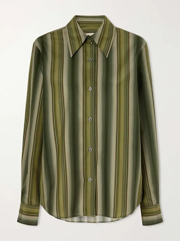 Marni Striped Cotton And Silk-blend Shirt - Green