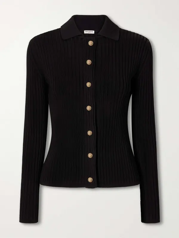 Balmain Ribbed Polo Shirt - Black