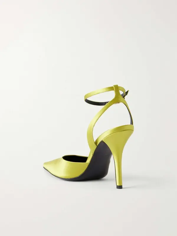 Balmain Embellished Satin Pumps With Ankle Strap